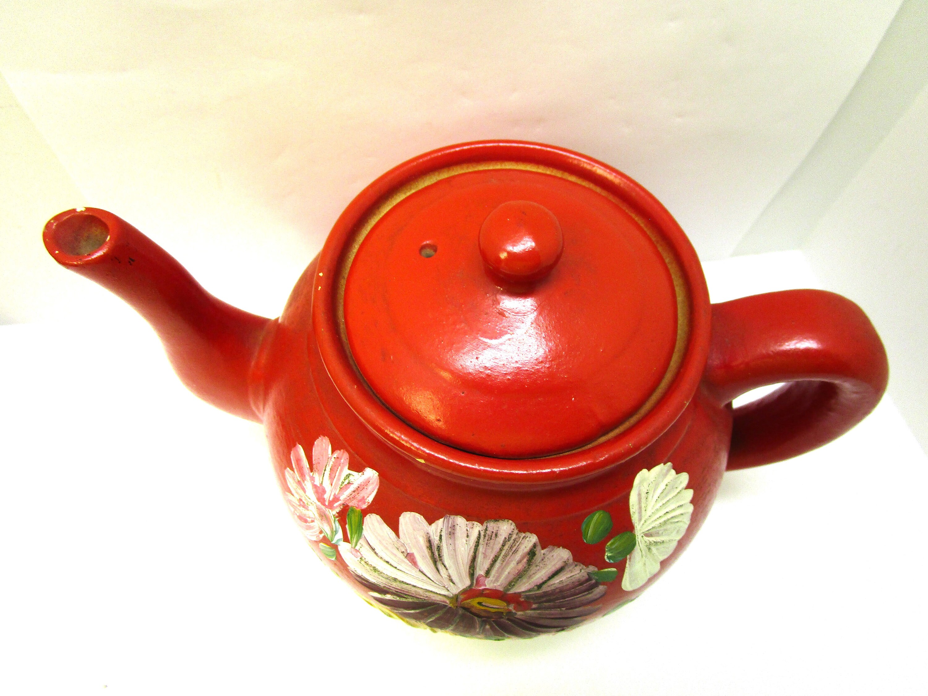 Antique Ransburg Pottery Lidded Teapot Hand Painted Red - Etsy