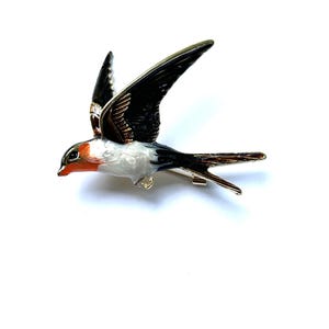 Beautiful Swallow Bird Pin 3D Colorful Enamel Gold Tone Black Orange ...