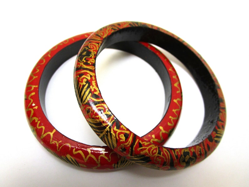 Hand Painted Tropical Theme Paper Mache' Bangle Bracelet Set Colorful ...