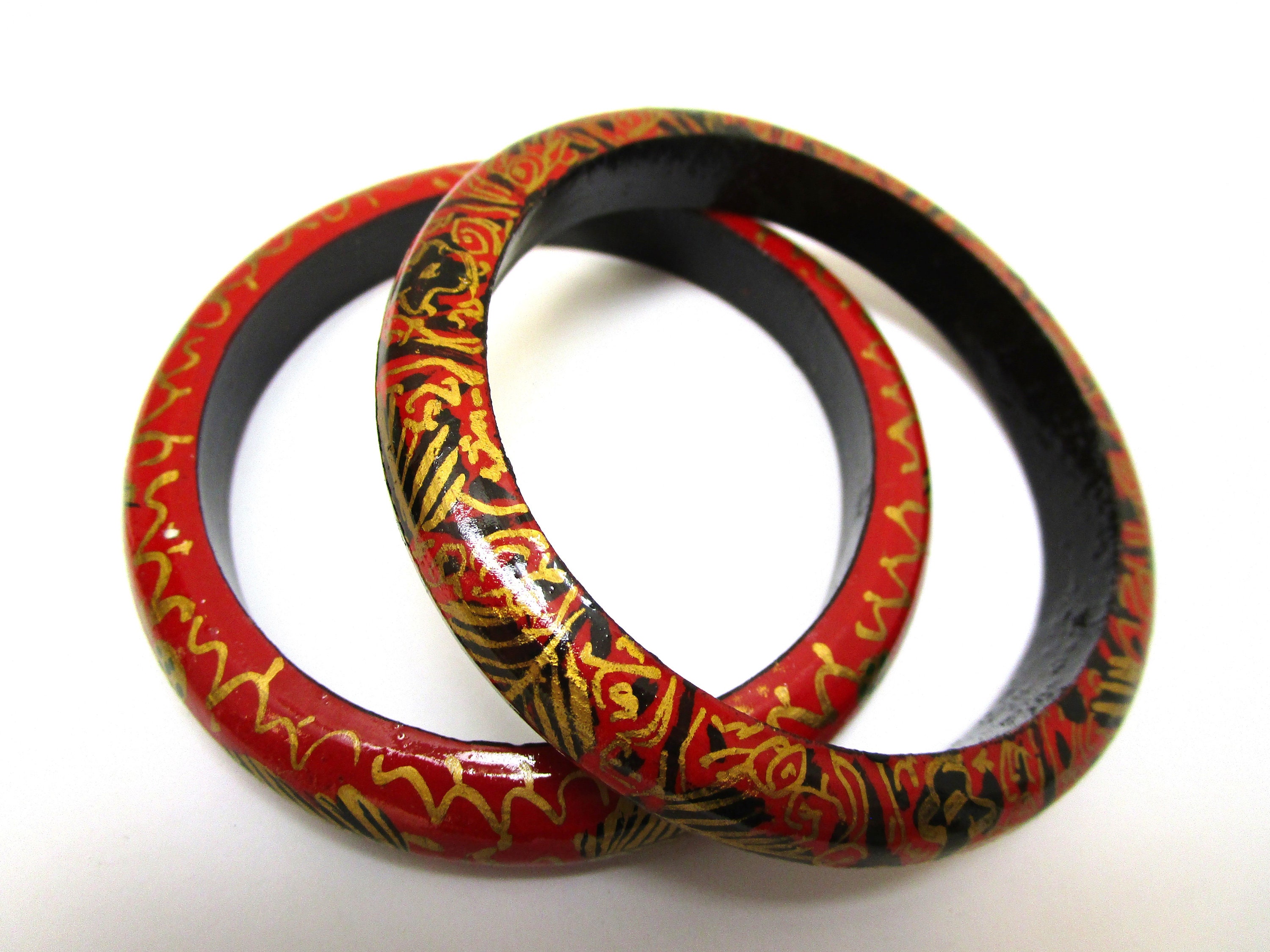Hand Painted Tropical Theme Paper Mache' Bangle Bracelet Set Colorful ...