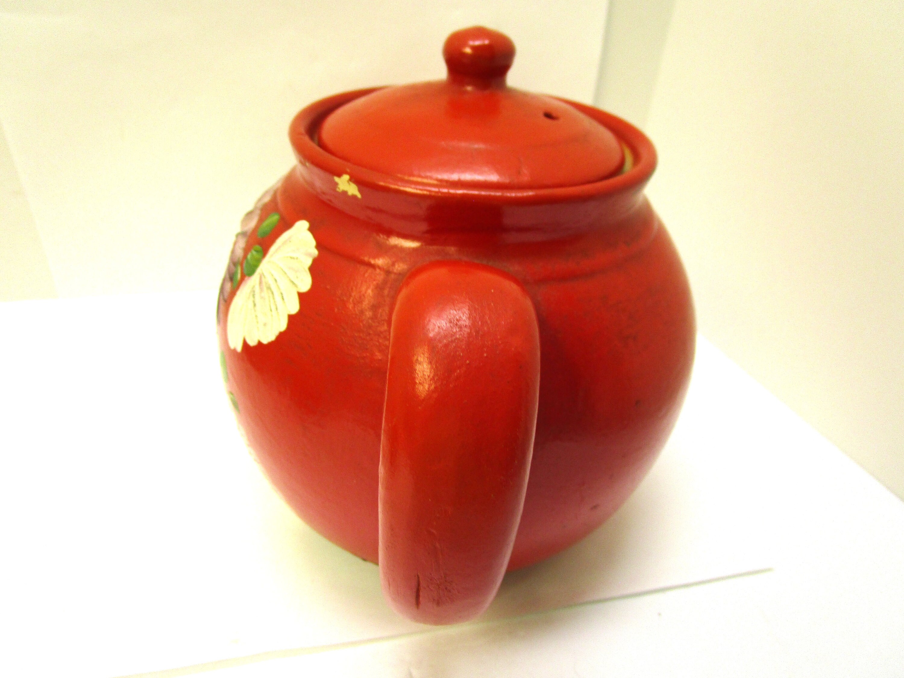 Antique Ransburg Pottery Lidded Teapot Hand Painted Red - Etsy