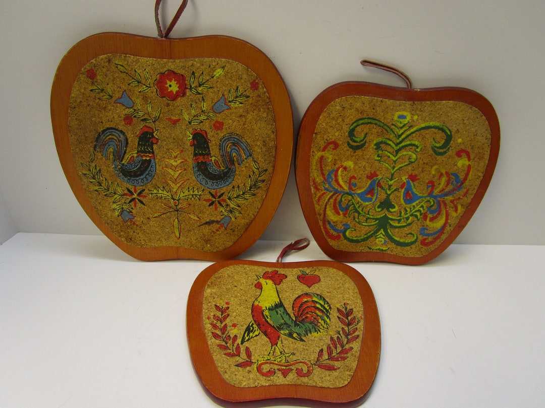 Wood Rooster Trivet Vintage Country Apple Trivet Vintage Apple Rooster ...