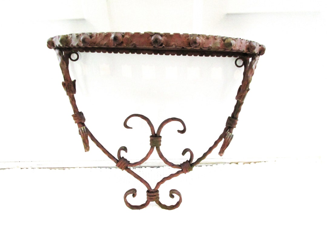 Rustic Hand Wrought Iron Wall Shelf Metal Wall Hanging Basket Weave ...