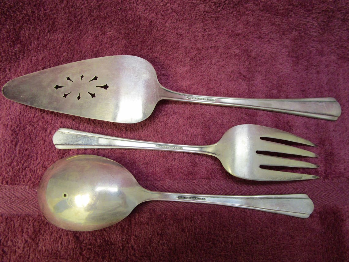 1939 Court Silverplate Serving Set Meat Fork Spoon Pierced Pie | Etsy