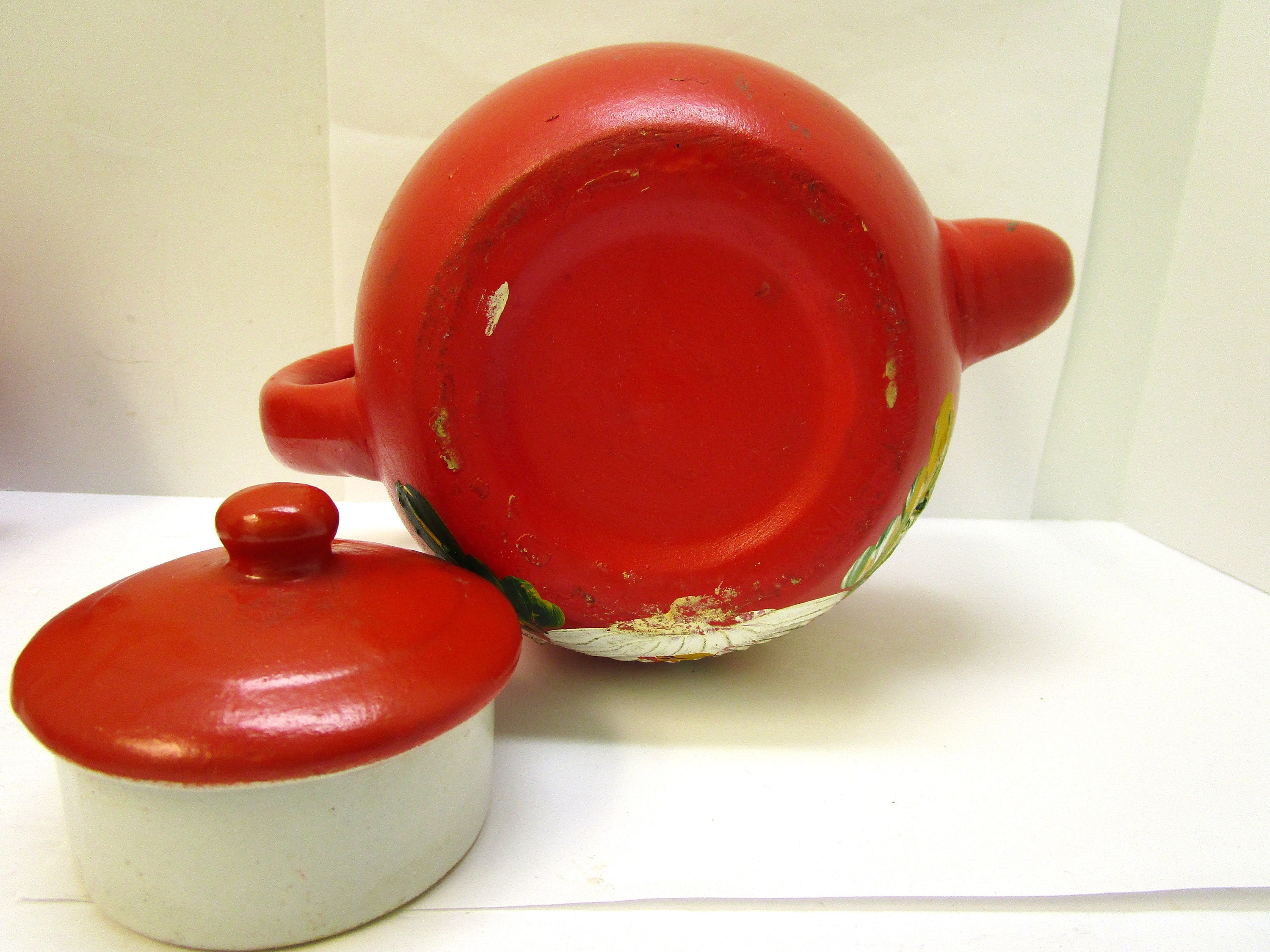 Antique Ransburg Pottery Lidded Teapot Hand Painted Red - Etsy