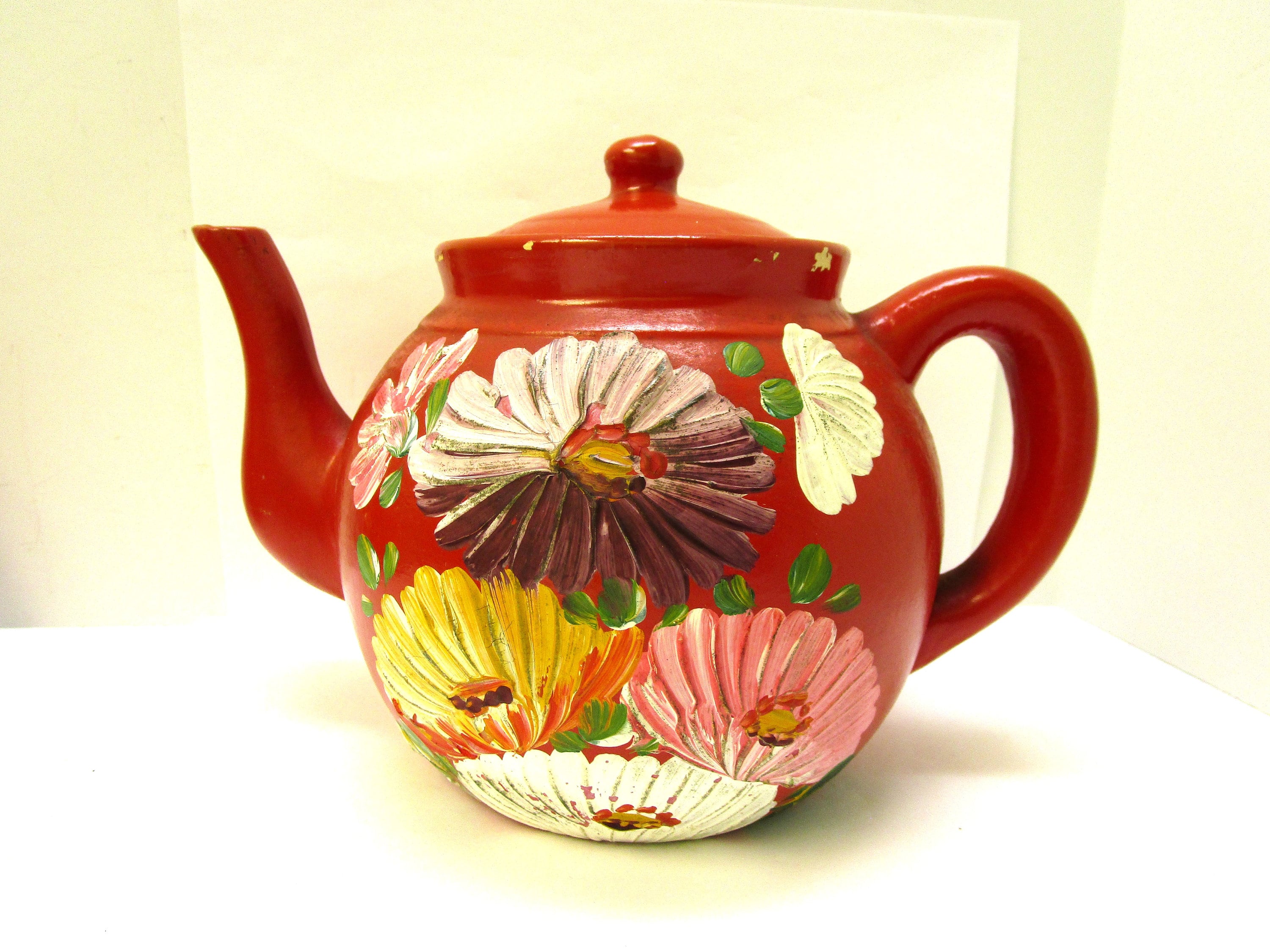 Antique Ransburg Pottery Lidded Teapot Hand Painted Red - Etsy