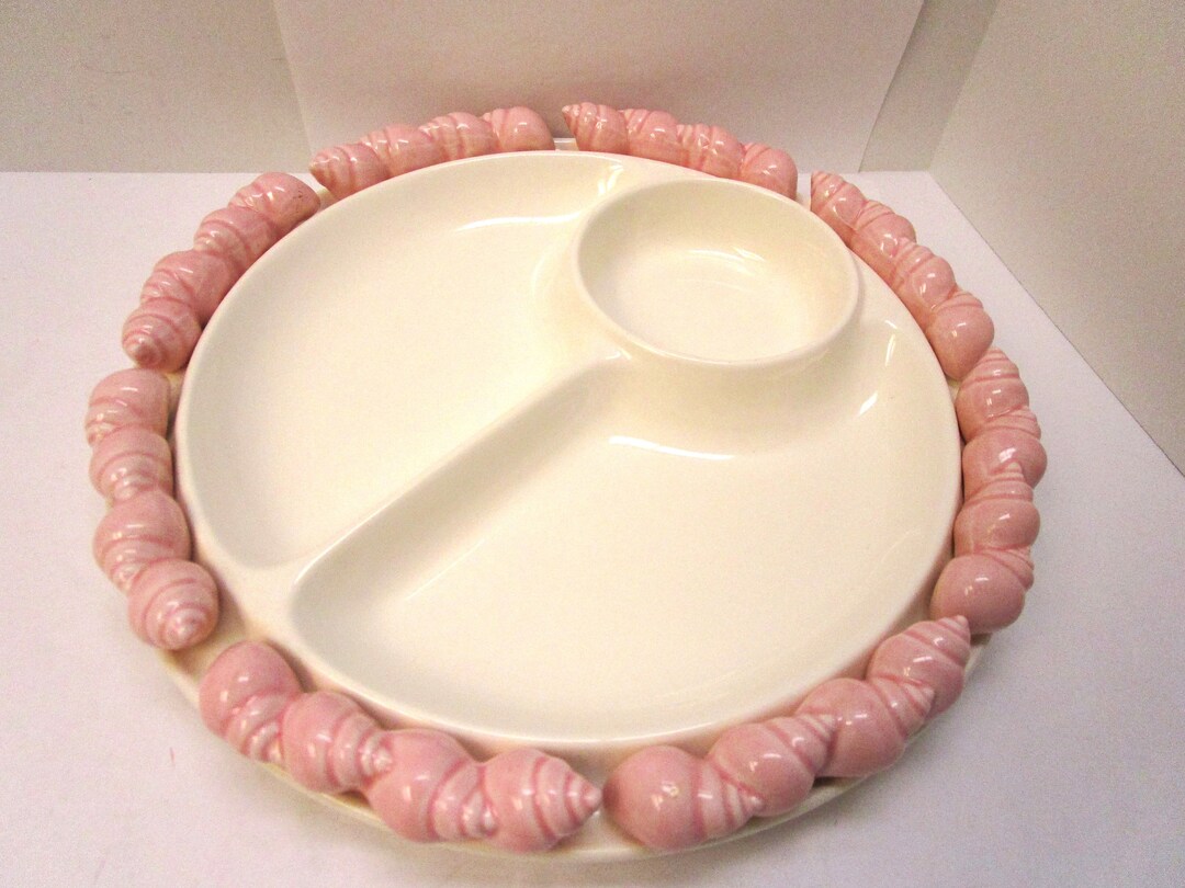 13" Shafford Porcelain Platter 3 Section Divided Platter Pink Conch ...