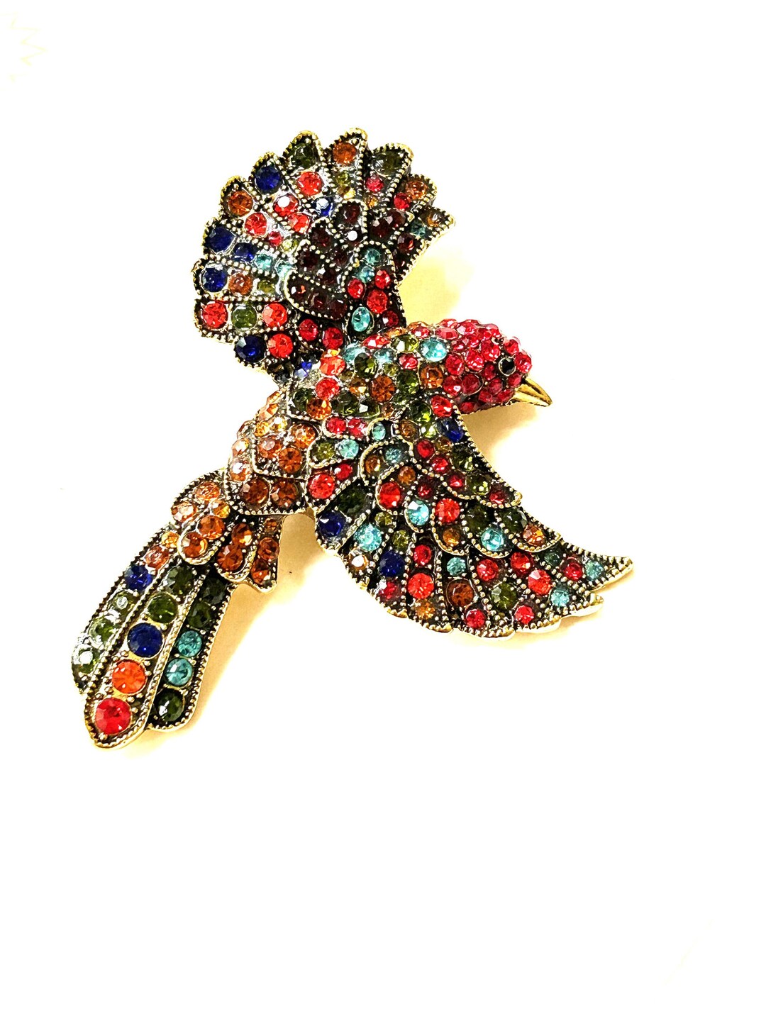 Heidi Daus Bird Brooch Large Multi Color Rhinestone Flying Bird Pin ...