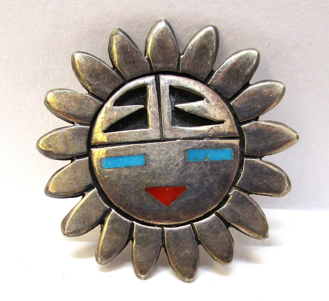 Antique Estate Hopi Sun Face Pin Silver Native American Inlay - Etsy