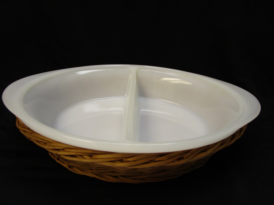 Large Glasbake Divided Baking Dish Vintage Milk Glass Divided Serving ...