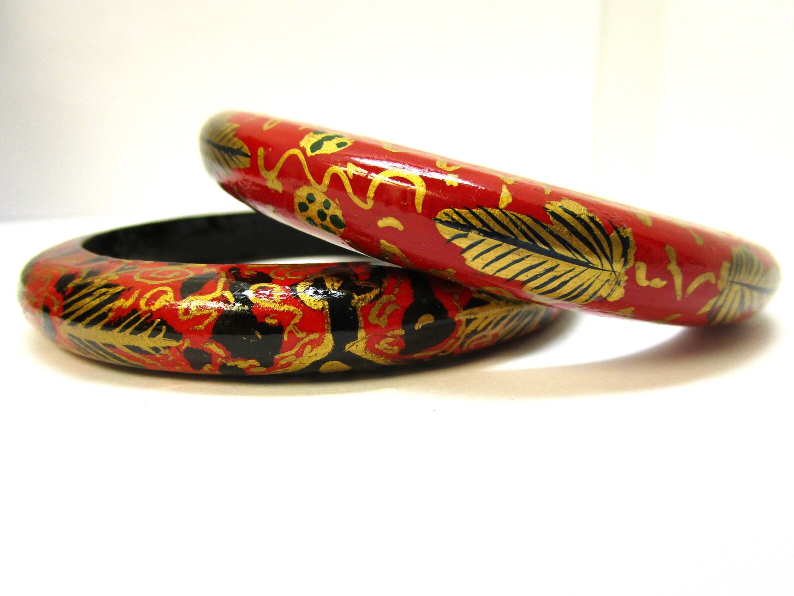 Hand Painted Tropical Theme Paper Mache' Bangle Bracelet Set Colorful ...