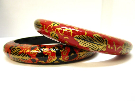 Hand Painted Tropical Theme Paper Mache' Bangle Brace… - Gem