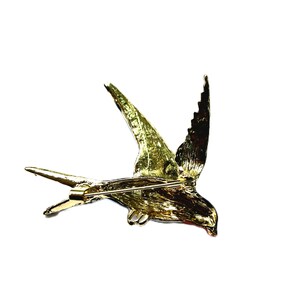 Beautiful Swallow Bird Pin 3D Colorful Enamel Gold Tone Black Orange ...