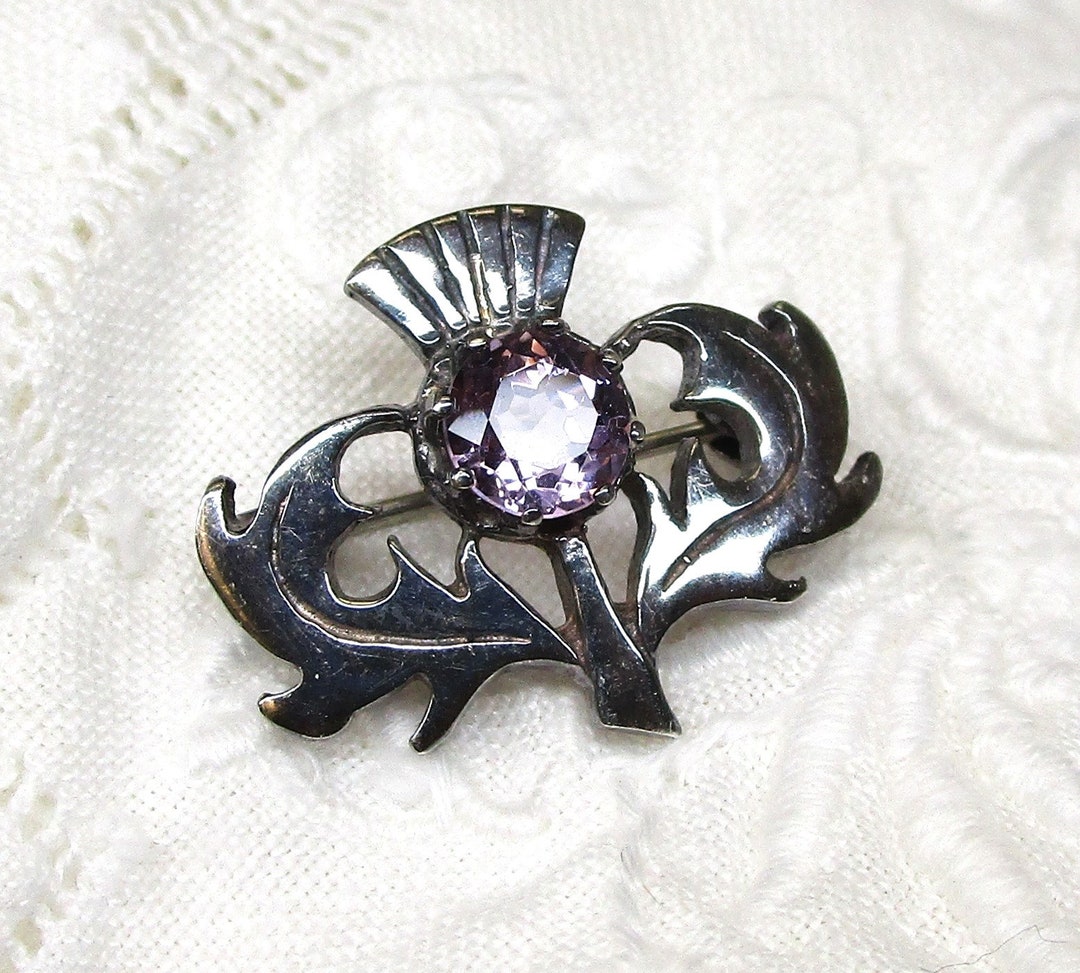 Art Deco Silversmith Signed Scottish Thistle Pin Sterling Silver Large ...