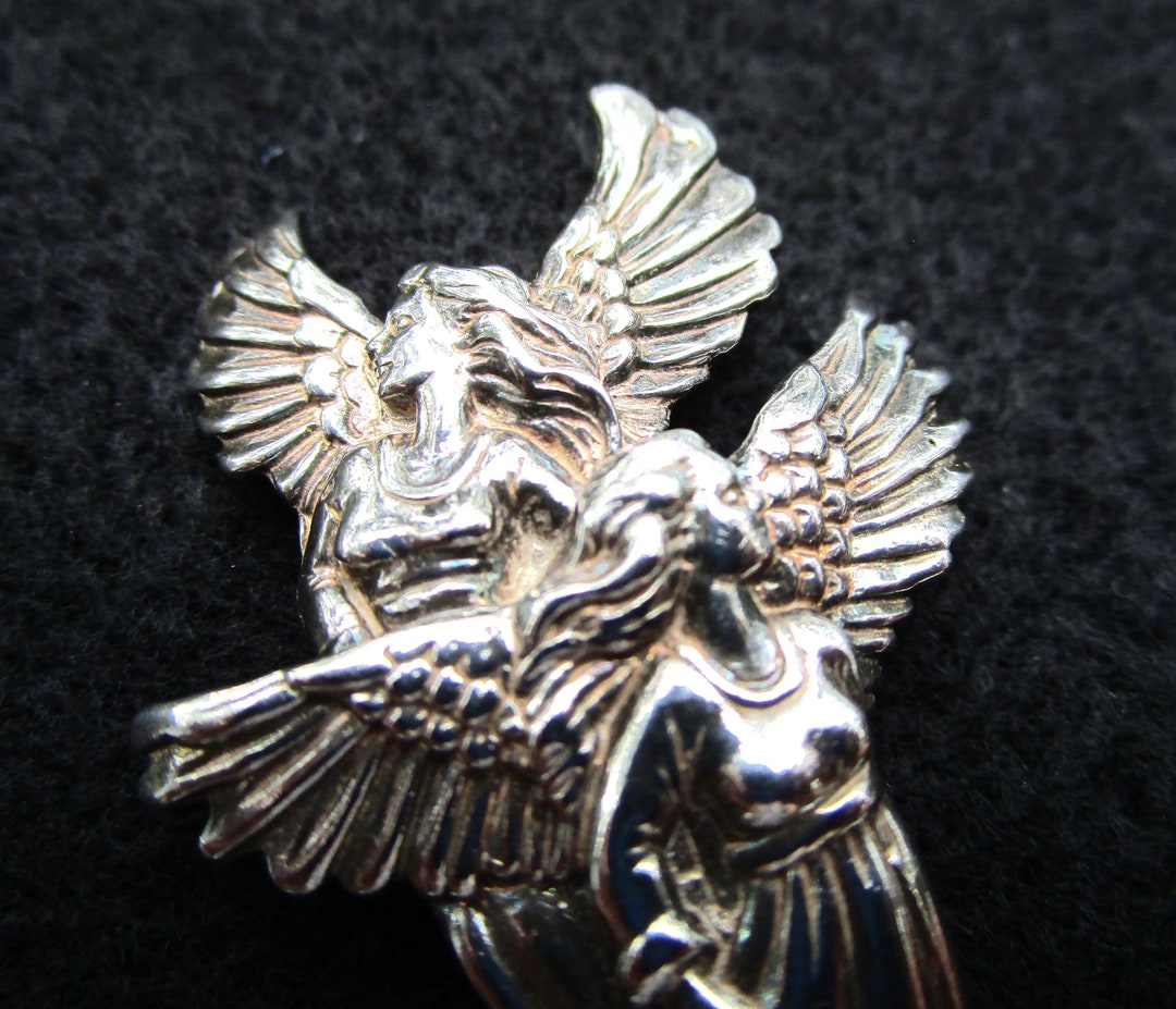 Vintage Estate Art Nouveau Sterling Silver Two Winged Angels Pendant ...
