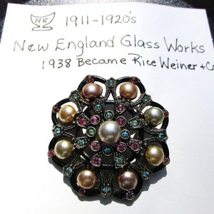 Estate Art Deco Pearl Rhinestone Brooch Pink Aqua Blue Half Pearl ...