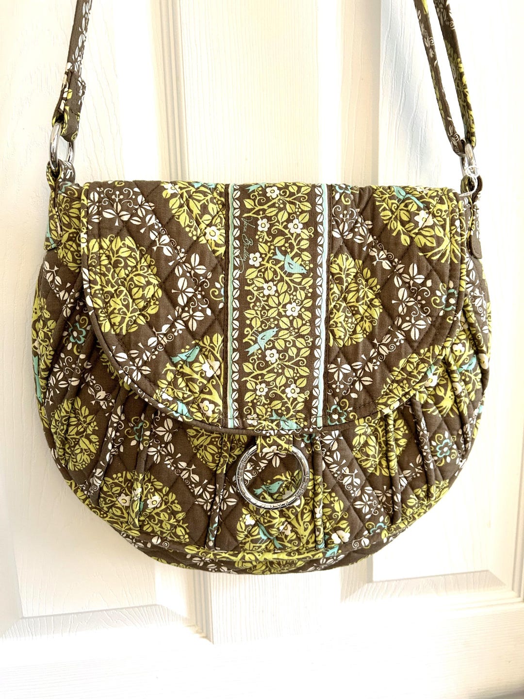 Vera Bradley Sittin in A Tree Bag Blue Birds Brown Chartreuse Saddle up ...