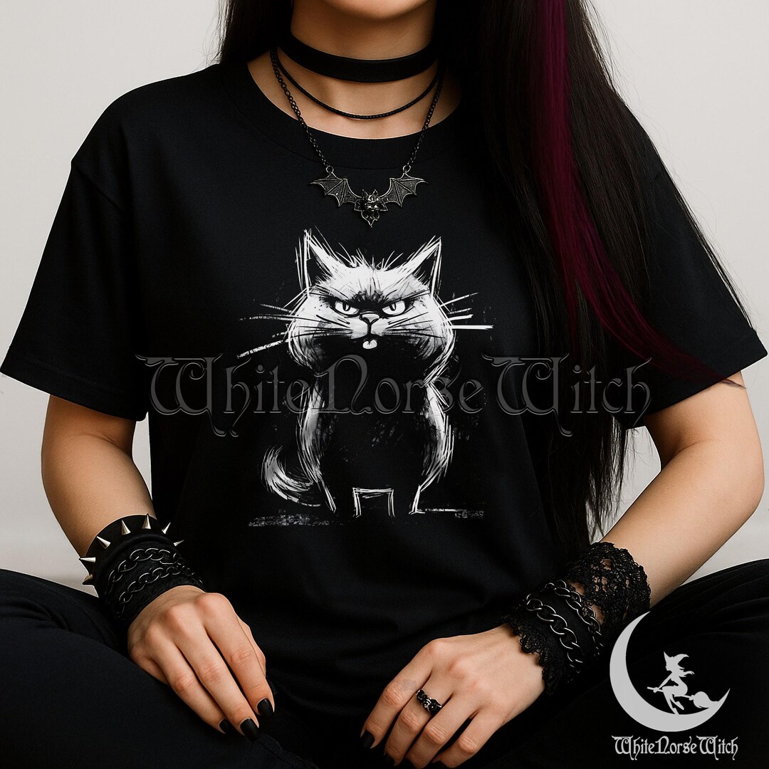 Bad Black Cat Emo T-shirt, Angry Goth Cat Shirt, Edgy Sketch Tee ...