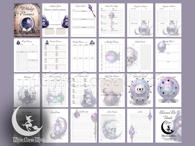 Witchy Planner | Pastel Goth Illustrated Art Pages | Undated Printable ...
