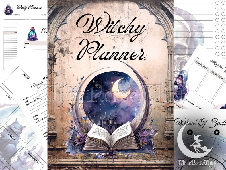 Witchy Planner | Pastel Goth Illustrated Art Pages | Undated Printable ...