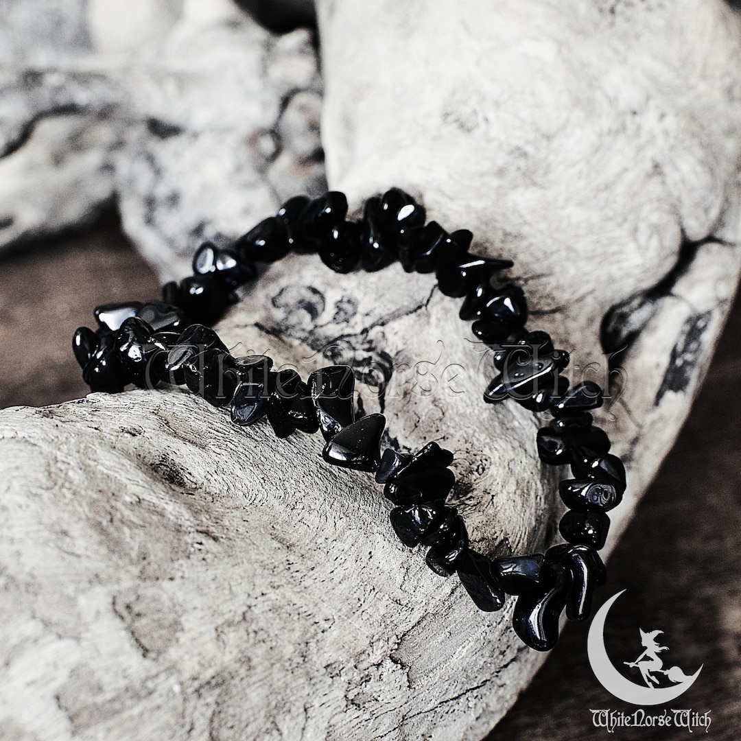 Black Obsidian Gothic Bracelet, Dark Fashion Crystal Jewelry, Goth ...