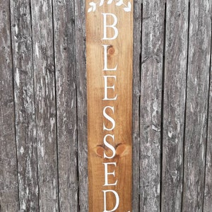 Vertical Blessed Sign Wooden Sign Laurel Wreath Gallery Wall Decor ...
