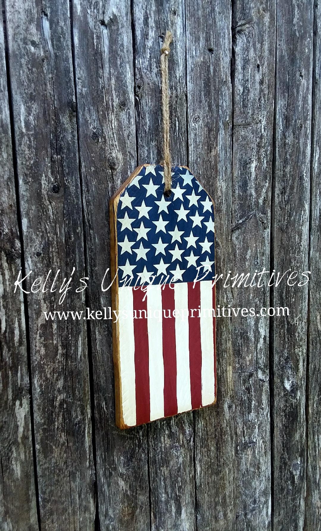 American Flag Tag Americana Decor Primitive Americana Wooden Tags ...