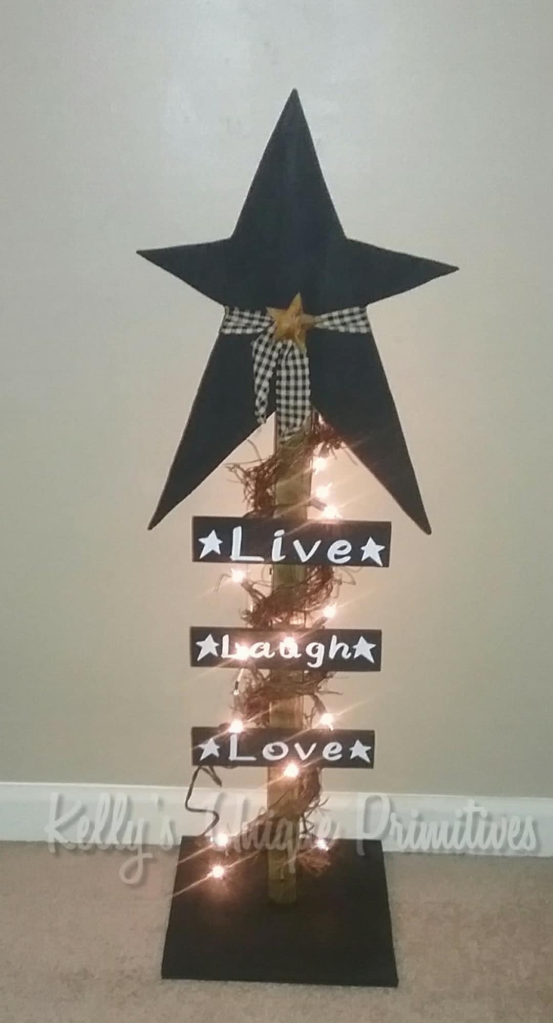 Wooden Live Laugh Love Lighted Star Post Home Decor Country Primitive ...