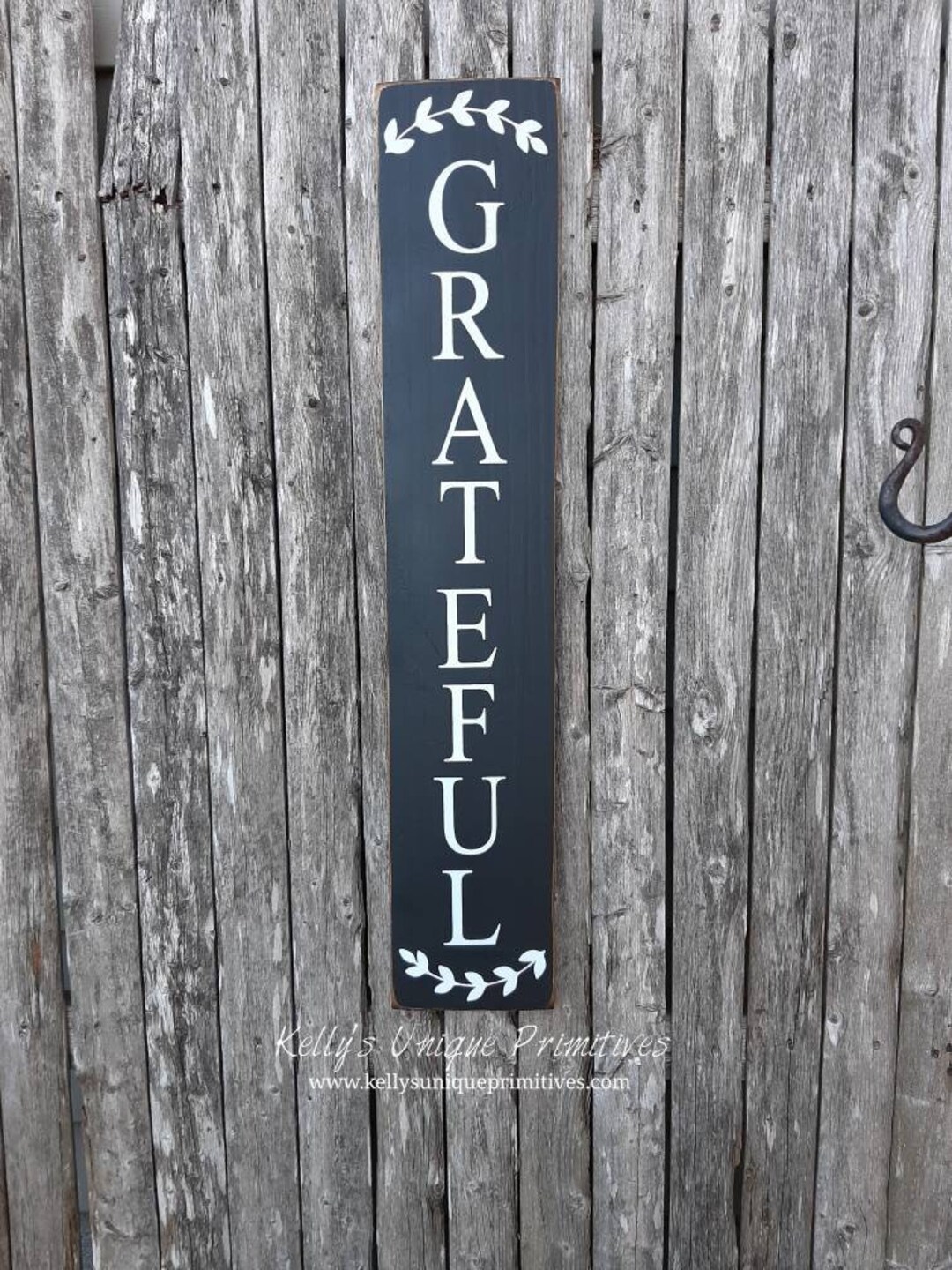 Vertical Grateful Sign Wooden Sign Laurel Wreath Gallery Wall Sign ...