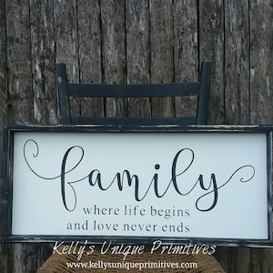 Family Where Life Begins and Love Never Ends Sign Farmhouse Decor ...
