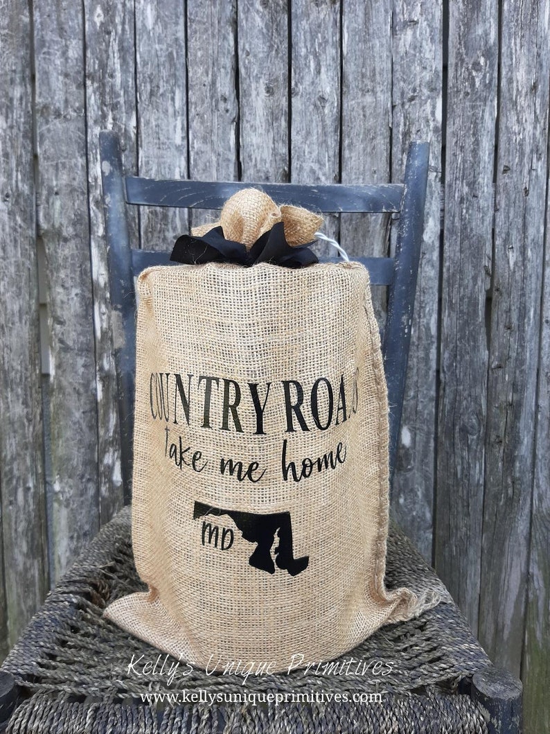 Personalized State Lighted Burlap Sack Burlap Bag Primitive Country ...