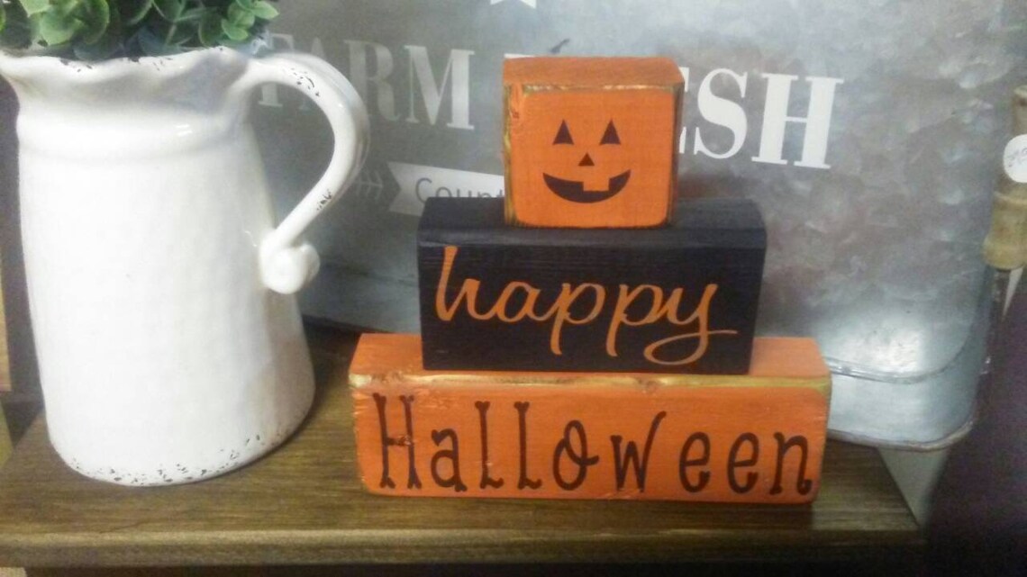 Happy Halloween Blocks Sign Halloween Decor Fall Decor Autumn | Etsy