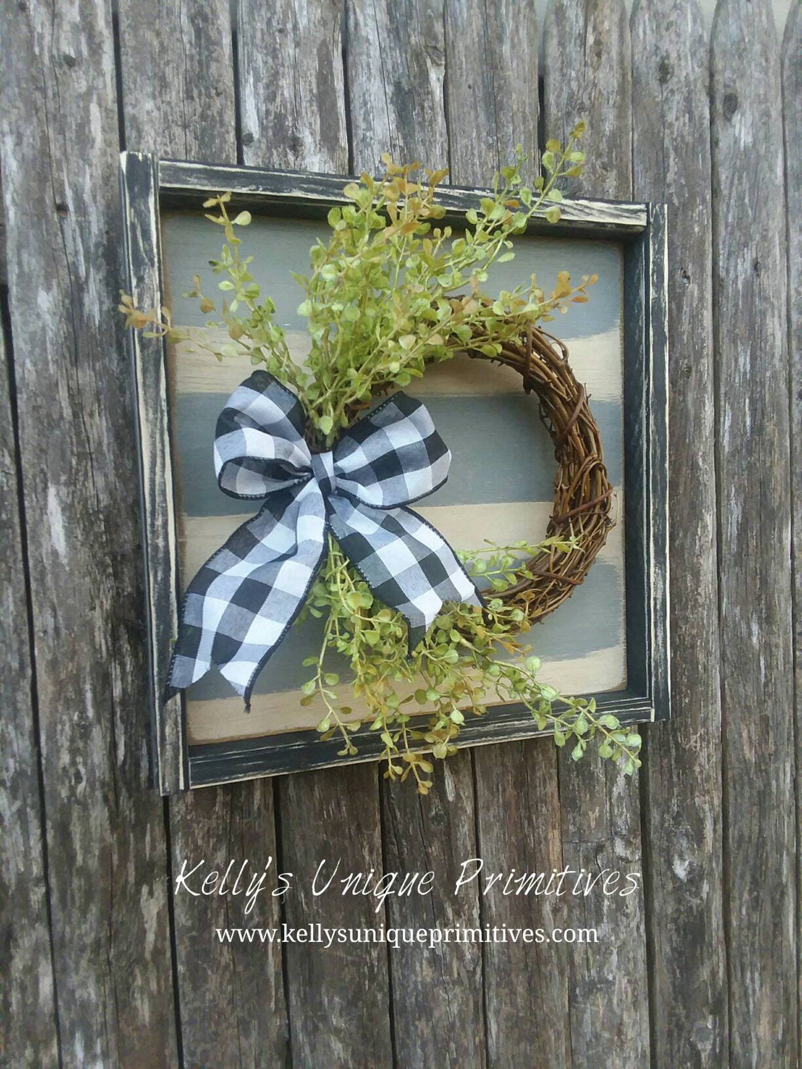 Sign With Wreath Farmhouse Grape Vine Wreath Framed Sign Buffalo Plaid ...