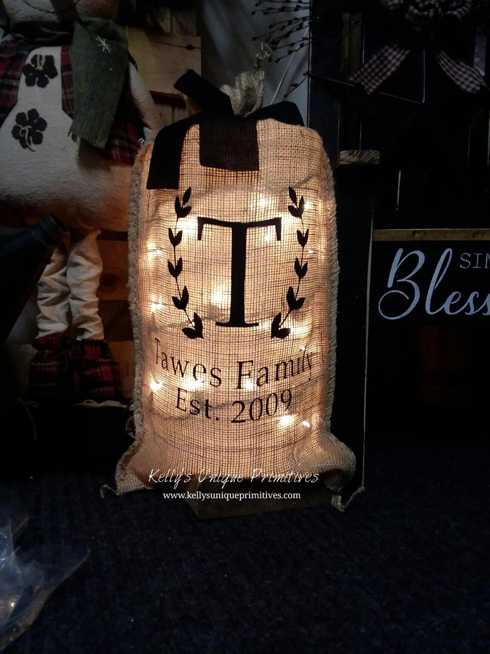 Personalized Family Last Name Lighted Burlap Sack Burlap Bag Country ...