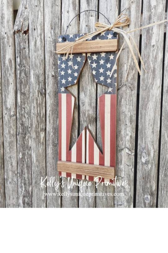 Primitive American Flag Wooden Shutter Americana Star Door Hanger - Etsy