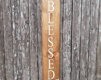 Vertical Blessed Sign Wooden Sign Laurel Wreath Gallery Wall | Etsy
