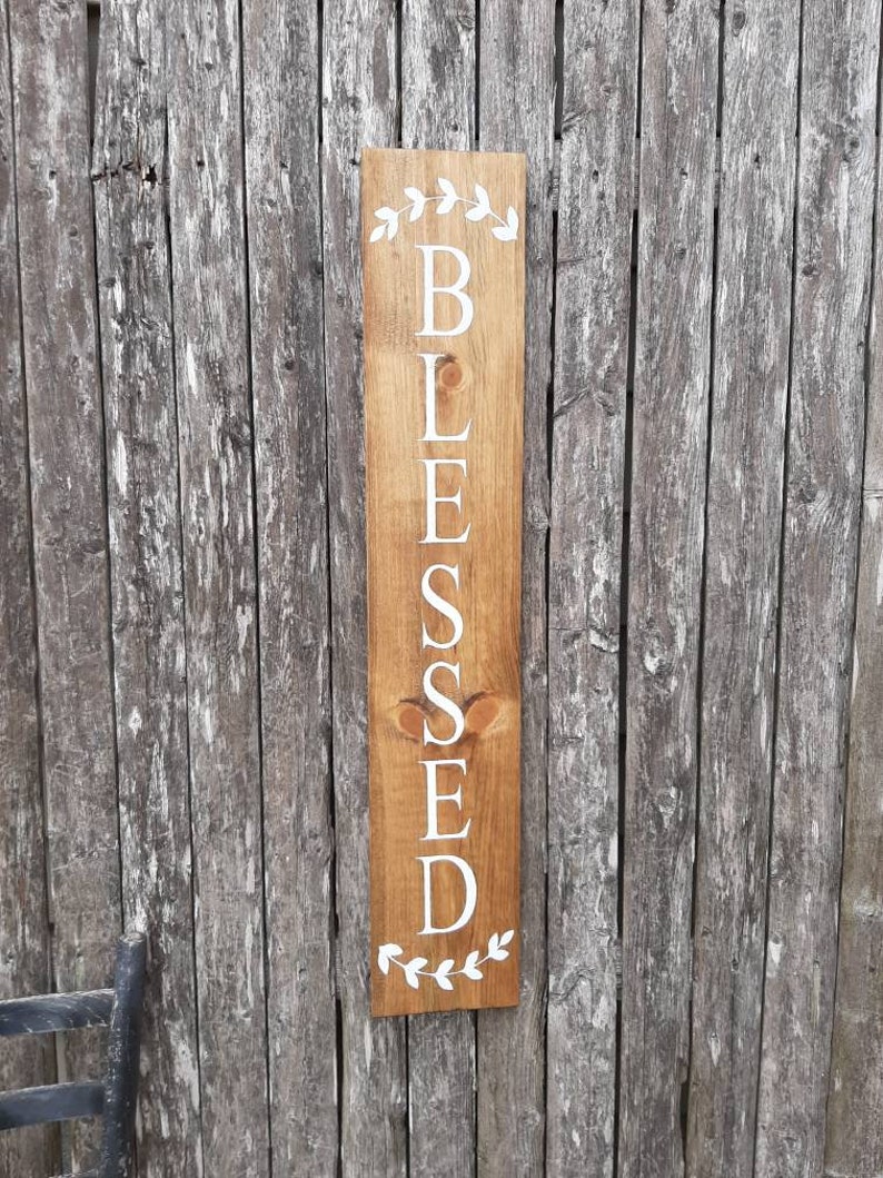 Vertical Blessed Sign Wooden Sign Laurel Wreath Gallery Wall Decor ...