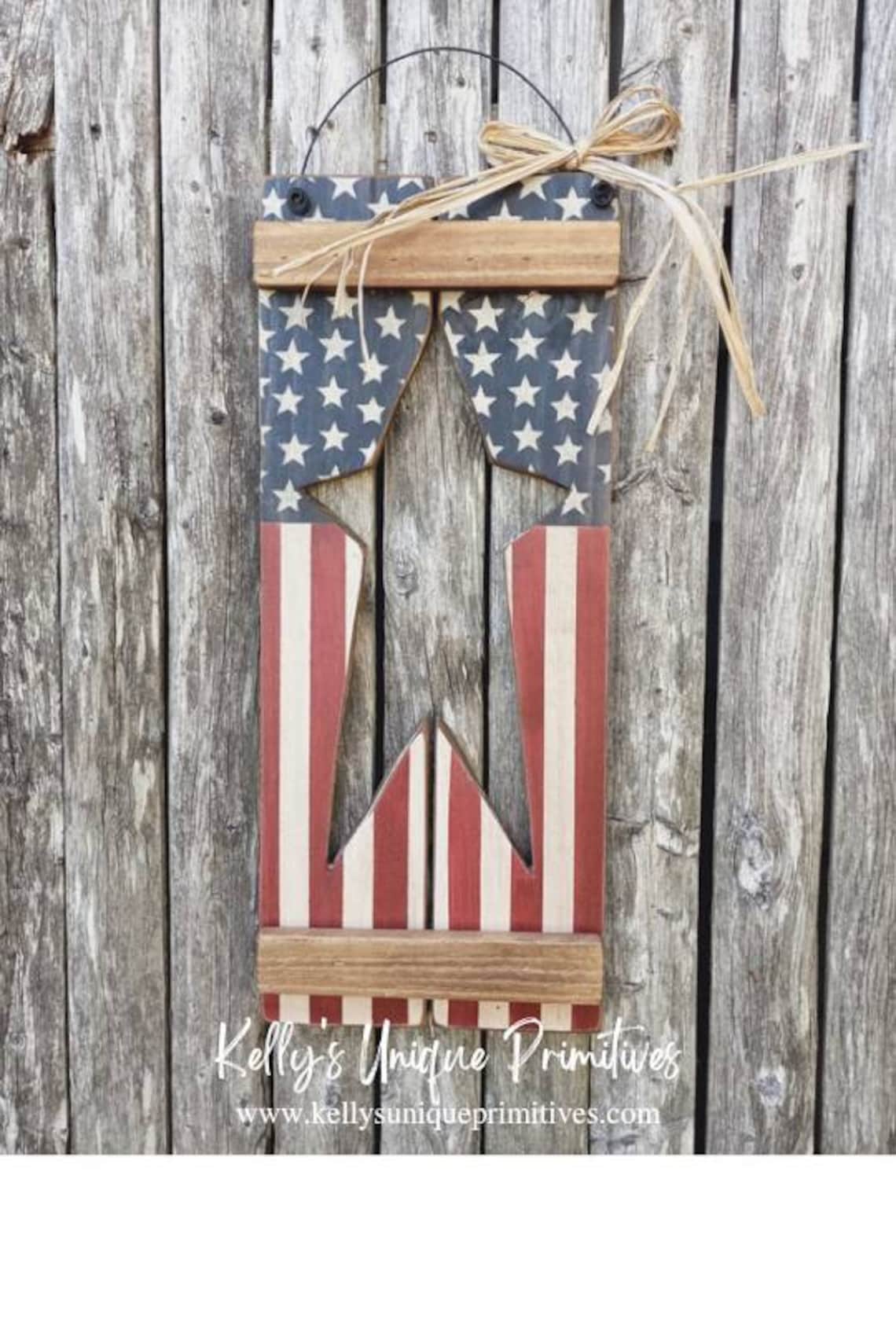 Primitive American Flag Wooden Shutter Americana Star Door Hanger - Etsy