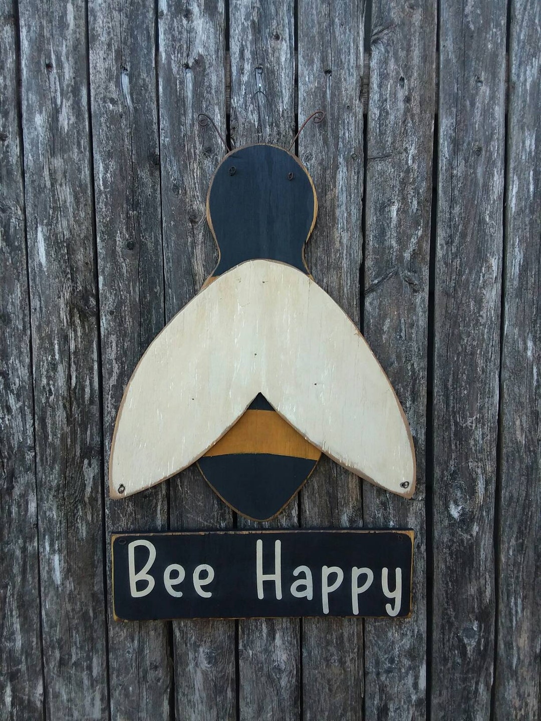 Primitive Bee Happy Bumblebee Door Hanger Door Sign Primitive Decor ...