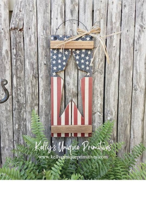 Primitive American Flag Wooden Shutter Americana Star Door - Etsy