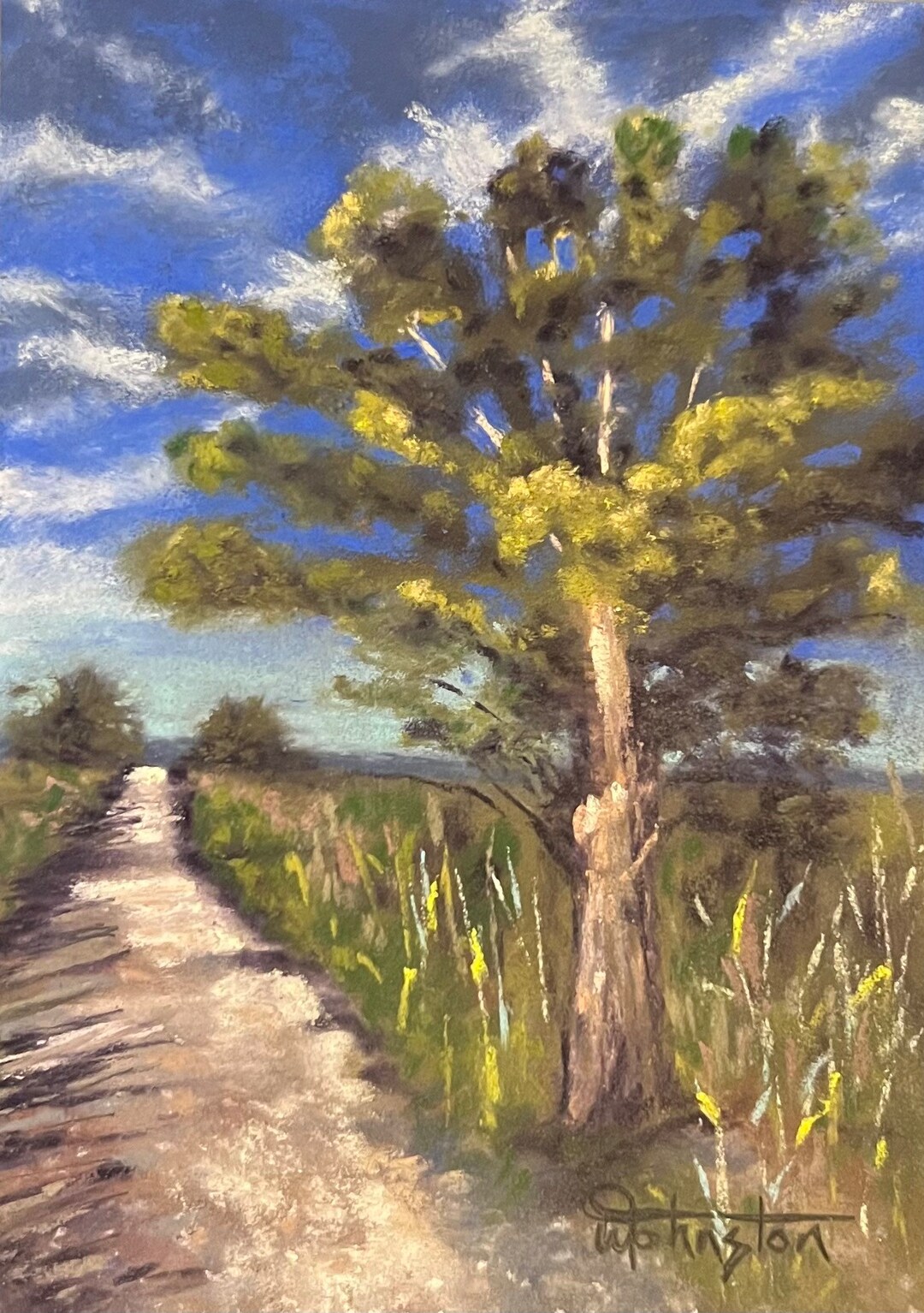 Pastel Painting of Marsh Path, Tree Painting, Clouds, Walking Path - Etsy