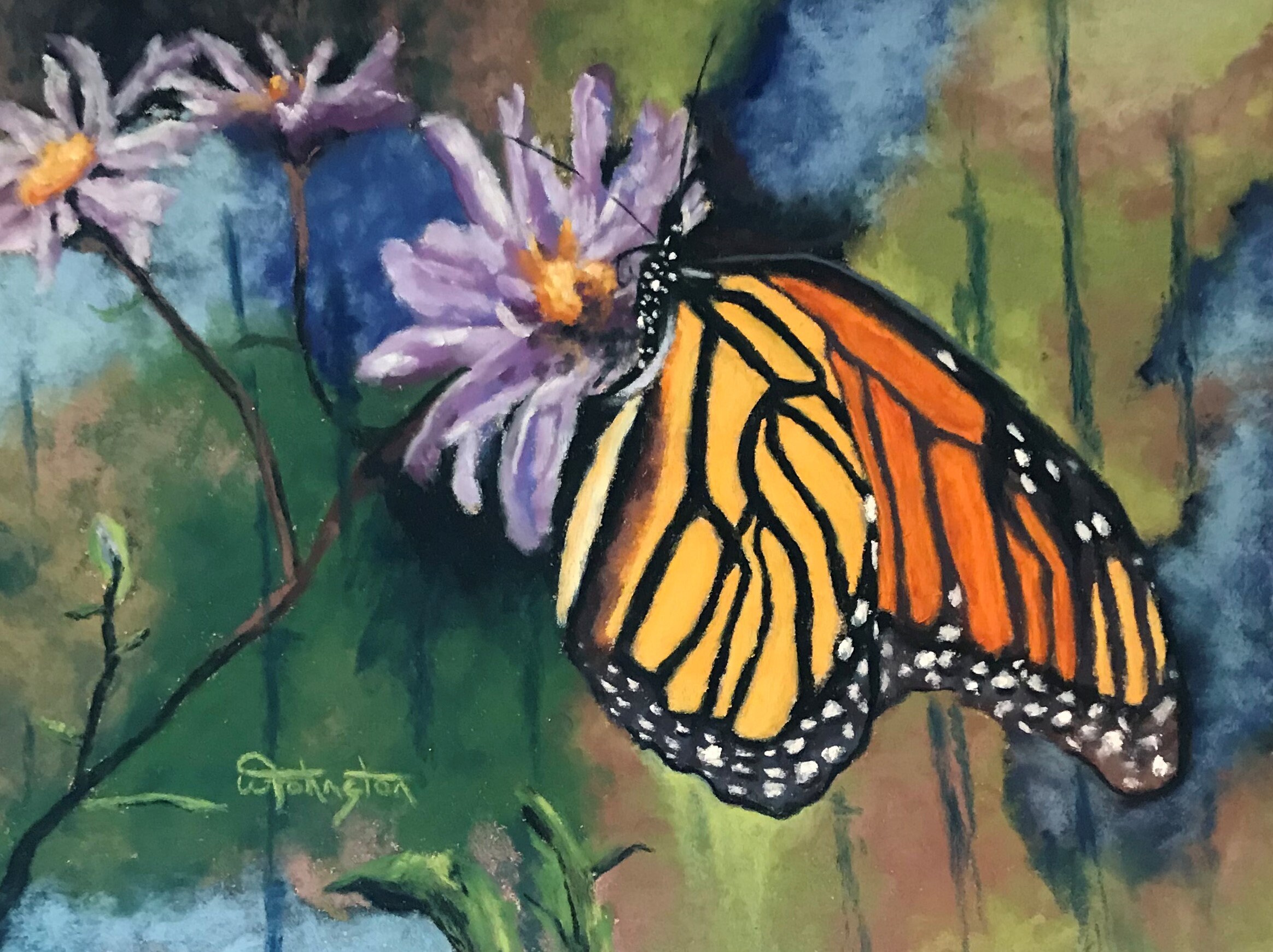 Original Pastel Painting of Monarch Butterfly and Flowers Painted by ...