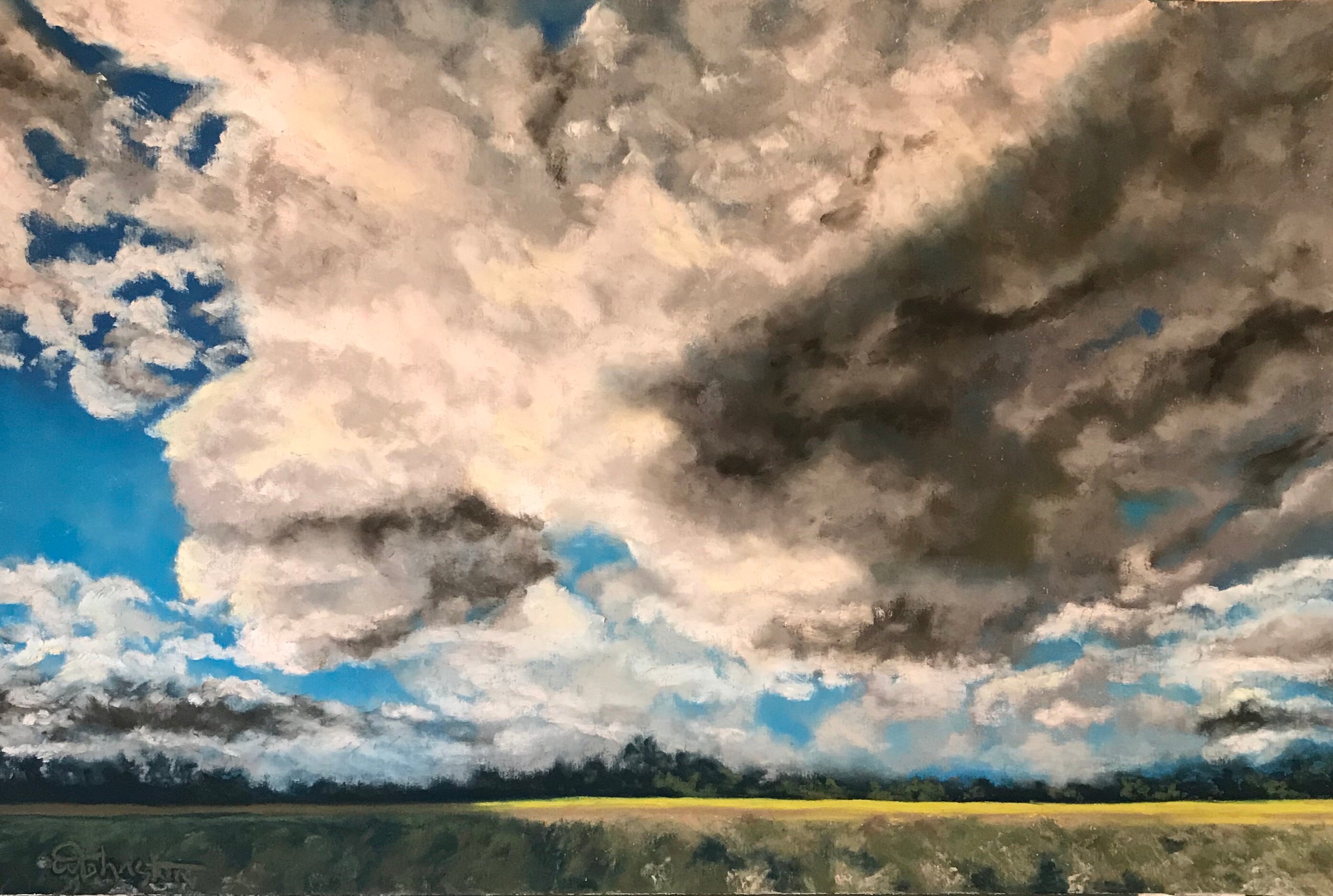 Pastel, Pintura, Cielos tormentosos, Primavera, Campos Iluminados por ...