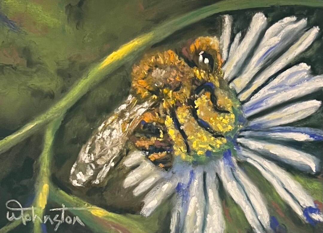 Original Bee Painting Bee Art Daisy and Bee Art Artwork by Wendy ...
