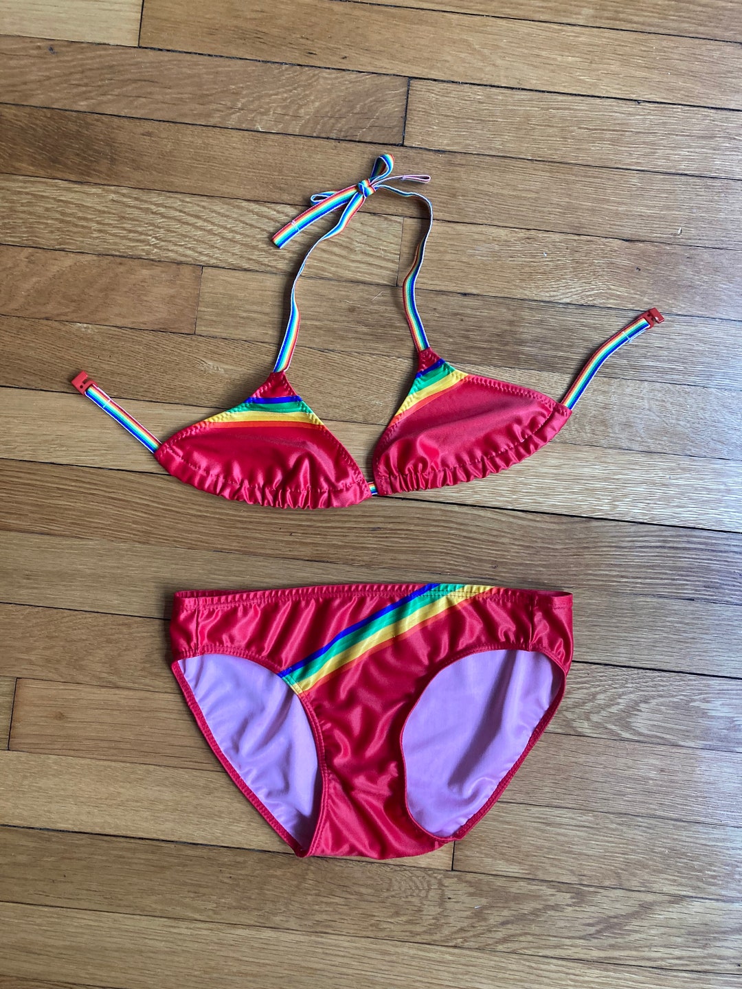 Vintage 70s Rainbow Bikini Pride European Swimsuit - Etsy