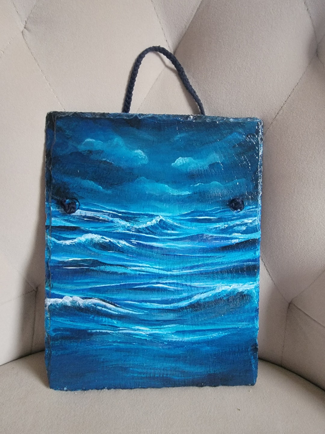 Hand Painted Ocean Waves on Slate: Stormy Seas Wall Art (7x9) - Etsy
