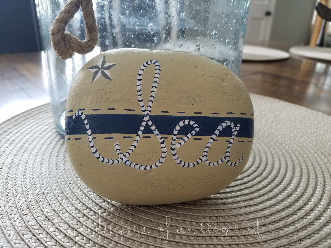Nautical Painted Stone, Hand Painted Beach Rock, Beach House Ocean ...