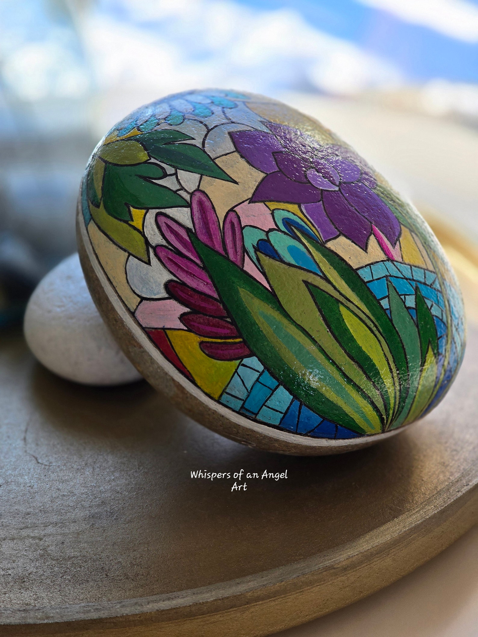 Hand Painted Rock, Garden Stone, Stain Glass Art, Stone Art, Hand ...