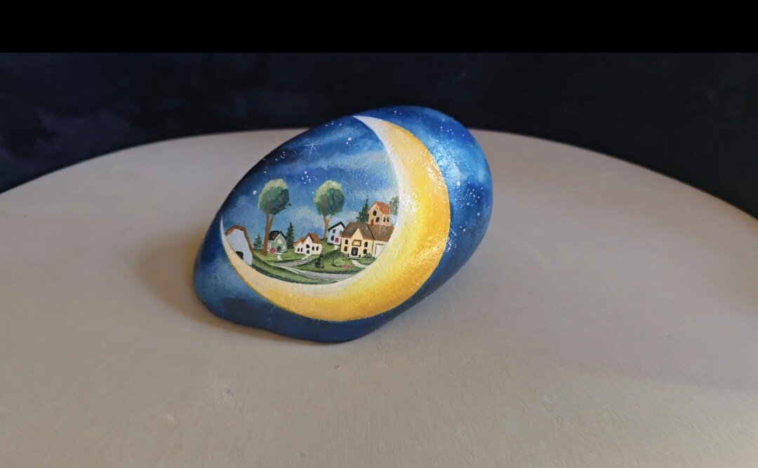 Moon Painted Stone, Hand Painted Rock, Inspirational Art, Gift for ...