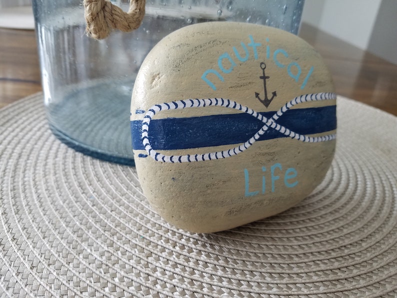 Nautical Painted Stone Hand Painted Beach Rock Beach House | Etsy